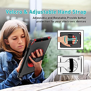GEEKSDOM iPad Pro 12.9 Case 2nd Generation 2017 & 2015 1st Generation, Heavy Duty Rugged Shockproof Protective Soft TPU Back Cover w/360 Rotating Stand/Handle Hand/Shoulder Strap/Pencil Holder Red