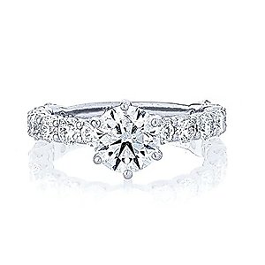 1 1/2 CT Round Shape White Cubic Zirconia Side Stones Womens Wedding Engagement Ring in 14K White Gold Plated 925 Sterling Silver (1.50 Cttw) Ring Size - 4
