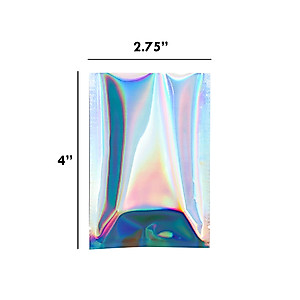 QQ Studio Multi Color Glossy Food Safe Confectionery Dessert SlickSeal™ Flat Bag with Tear Notch (100 Silver Holographic, 2.75" x 4")