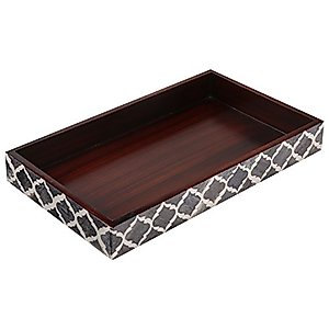 Decorative Guest Hand Towel Storage Tray Dispenser, Sturdy Holder for Disposable Paper Napkins - Bathroom Vanity Countertop Organization - 10x6 Inches, Grey-White, Gifts for Mom