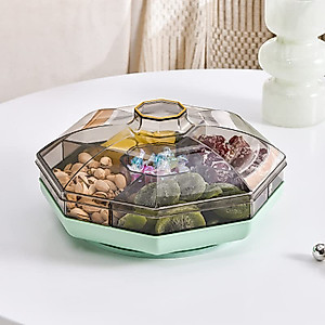 Easy Essentials Food Storage Container Bins, Divided Lazy Susans Turntable Organizer Bins Appetizer Tray, Round Reusable Snack Containers for Compartment Round Plastic Food Storage (Green)