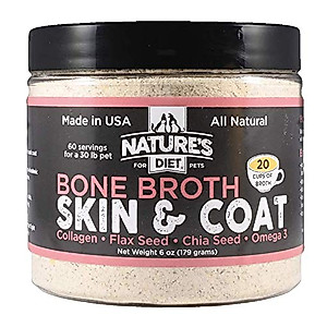 Nature's Diet Pet Bone Broth Protein Powder with Collagen, Chia Seed, Flax Seed & Omega 3 (Skin & Coat, 6 oz (60 Servings))