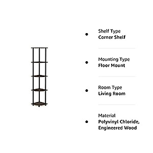Furinno Turn-N-Tube 5 Tier Corner Display Rack Multipurpose Shelving Unit, 1-Pack, Dark Brown Grain/Black