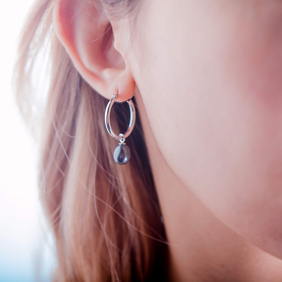 MOLAH 925 Silver Multi-use Hoop Sade Earrings 7-7.5mm Cultured Freshwater Drop White and Black Peacock Pearl 4-in-1 Rhodium Plated