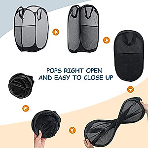 DEDU 3 Pack Pop-Up Laundry Hamper Large Foldable, Portable Mesh Laundry Basket with Handles and Side Pocket, Popup Laundry Bags Extra Large Heavy Duty for Travel and College Dorm (Black-White-Gray)