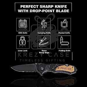 Krezy Case Best Pocket Knife for Dad, Pocket Knife for Daily Use, Engraved Pocket Knife W/Wood Handle and Box for Dad, Fathers Day Idea