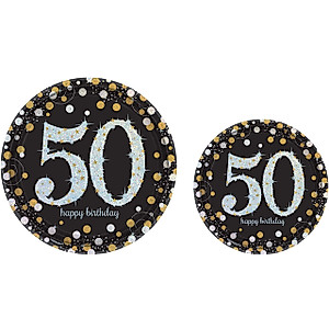 Stephanie Imports 50th Birthday Pack! Disposable Paper Plates, Napkins, Cups & Candles Set for 15 (With free extras)