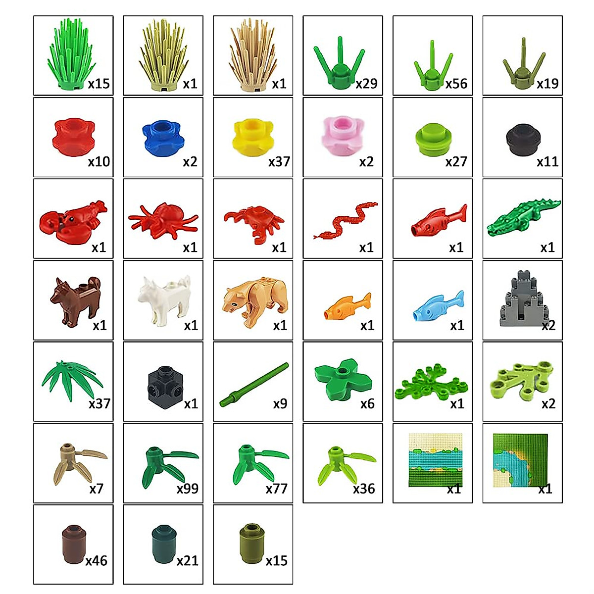 RCOMG Jungle Rainforest Building Blocks Toy, Garden Park Forest Bricks Accessories Plants Animals Tree Flowers Building Kit (with 2 BasePlates 10x10 inch), Compatible with All Major Brands