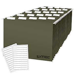 Hanging File Folders Letter Size, Hanging Files 25 Pack 1/5 Cut Heavyweight 180 GSM Reinforced Green File Cabinet Folders