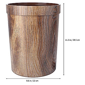 FAVOMOTO Vintage Plastic Trash Can 10L Round Wastebasket Farmhouse Garbage Bin Container for Home Office Bedroom,Bathroom Light Brown Bamboo Waste Basket
