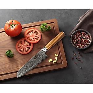 Wakoli Santoku Knife, 7-inch Blade Damascus Chef Knife made from 67 Layers of Damascus Steel with VG10 Core, Sharp Kitchen Knives with Olive Wood Handle, Meat Knife for All Tasks in Gift Box (Oribu)