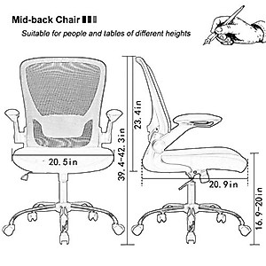 Home Office Chair Ergonomic Computer Desk Chair Mesh Adjustable Height Arbitrary Rolling Swivel Task Chair Executive Chair with Lumbar Support and Armrests for Women Adults, Black