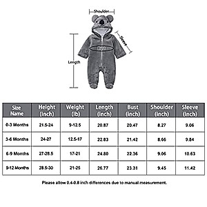 pureborn Newborn Baby Boys Fleece Footed Jumpsuit Hooded Snowsuit Pramsuit Winter Cartoon Romper Gray Koala 0-3 Months