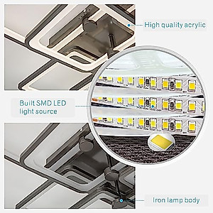 HIHIHOMY 41.7in Modern LED Ceiling Light for Living Room,120W Brown Modern Dimmable Flush Mount Led Ceiling Light Fixtures,8 Square Frame Acrylic with Remote Ceiling Lamps