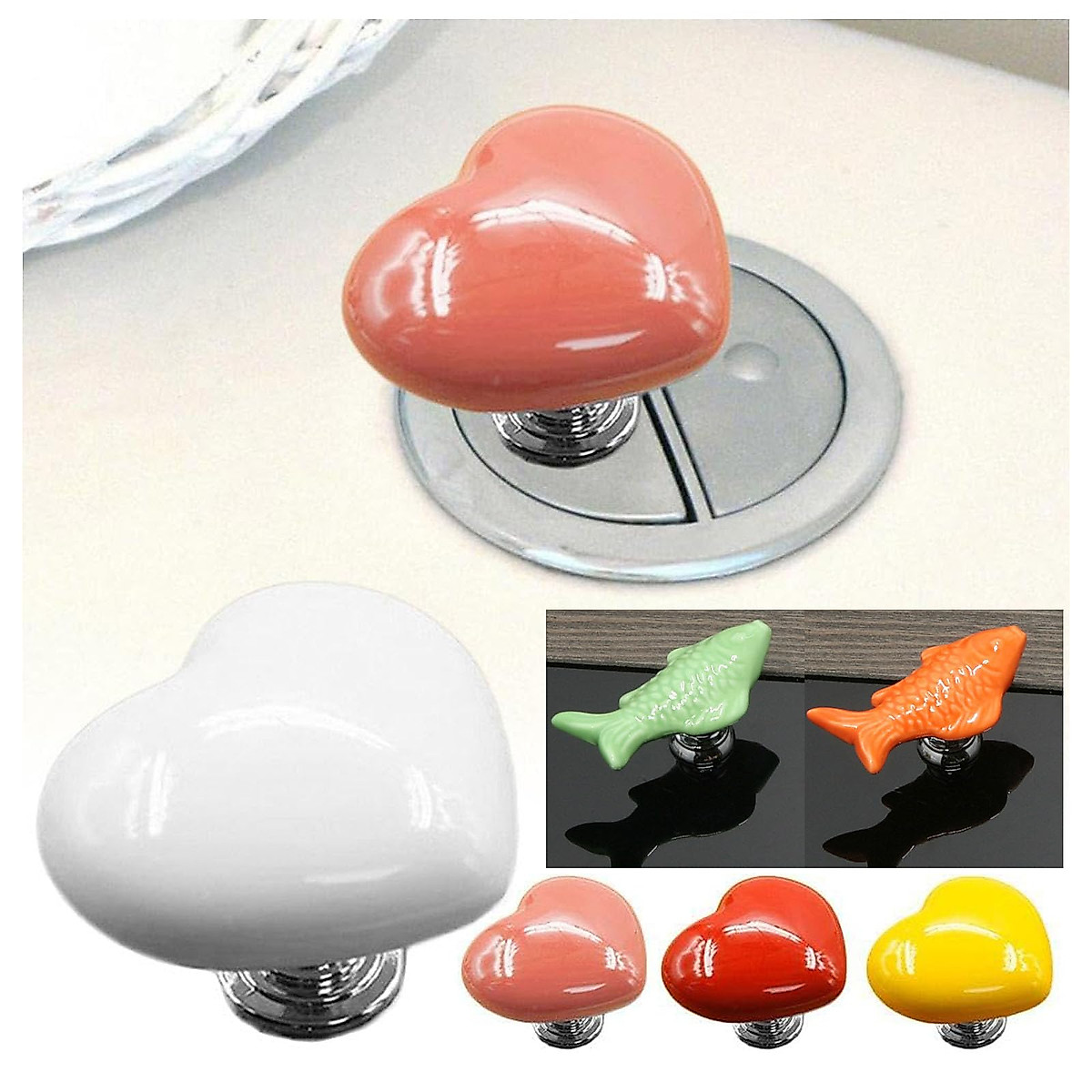 Love Heart Toilet Button, 2023 New Creative Love Heart Shaped Toilet Push Button Flush Replacement, No Need to Punch Holes Drawer Knobs Door Handle Decor for Home (A-Red)