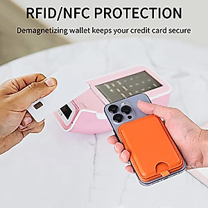 H JIDOHUN Magnetic Wallet Card Holder Compatible with MagSafe,iPhone Wallet with Adjustable Stand for iPhone 15/14/13/12 Series,Not for iPhone 13/12 Mini,3 Card Holder, Vegan Leather (Orange)