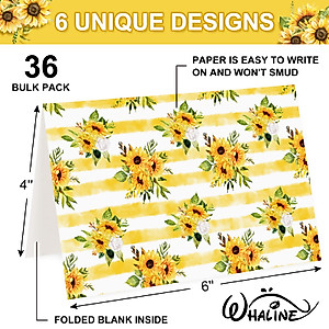 Whaline 36 Pack Sunflower Greeting Cards Bulk Spring Summer Flower Note Cards with Envelopes Matching Seal Stickers Floral Blank Cards for Wedding Bridal Baby Shower Birthday Party