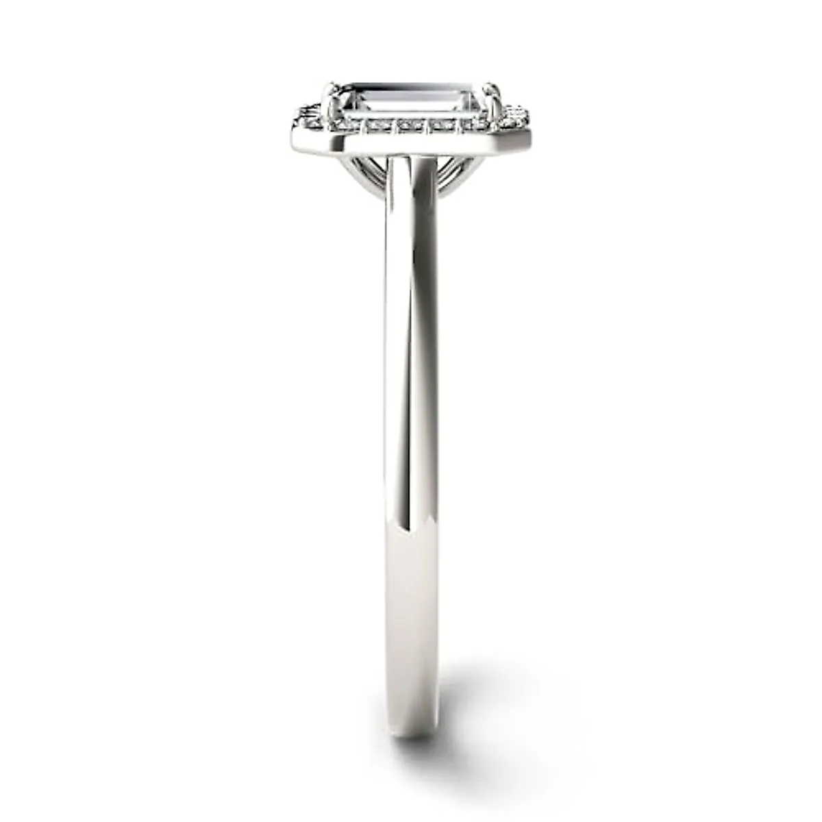 14K White Gold Moissanite by Charles & Colvard 6x4mm Emerald Halo Ring-size 7 0.68cttw DEW