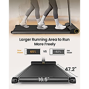 UREVO Under Desk Treadmill, Foldable Treadmill with APP, Folding Treadmill with Touch Screen, 2.5HP Walking Treadmill Under Desk, Walking pad Treadmill for Office with Handrail Black
