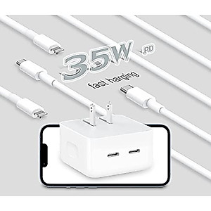 iPhone 13 14 Fast Charger [Apple MFi Certified] 35W Dual USB C Port Compact Power Adapter Foldable Wall Charger Block with 2Pack 6FT USB C to Lightning Charging Cable for iPhone14/13/12/11Pro Max/XR/8