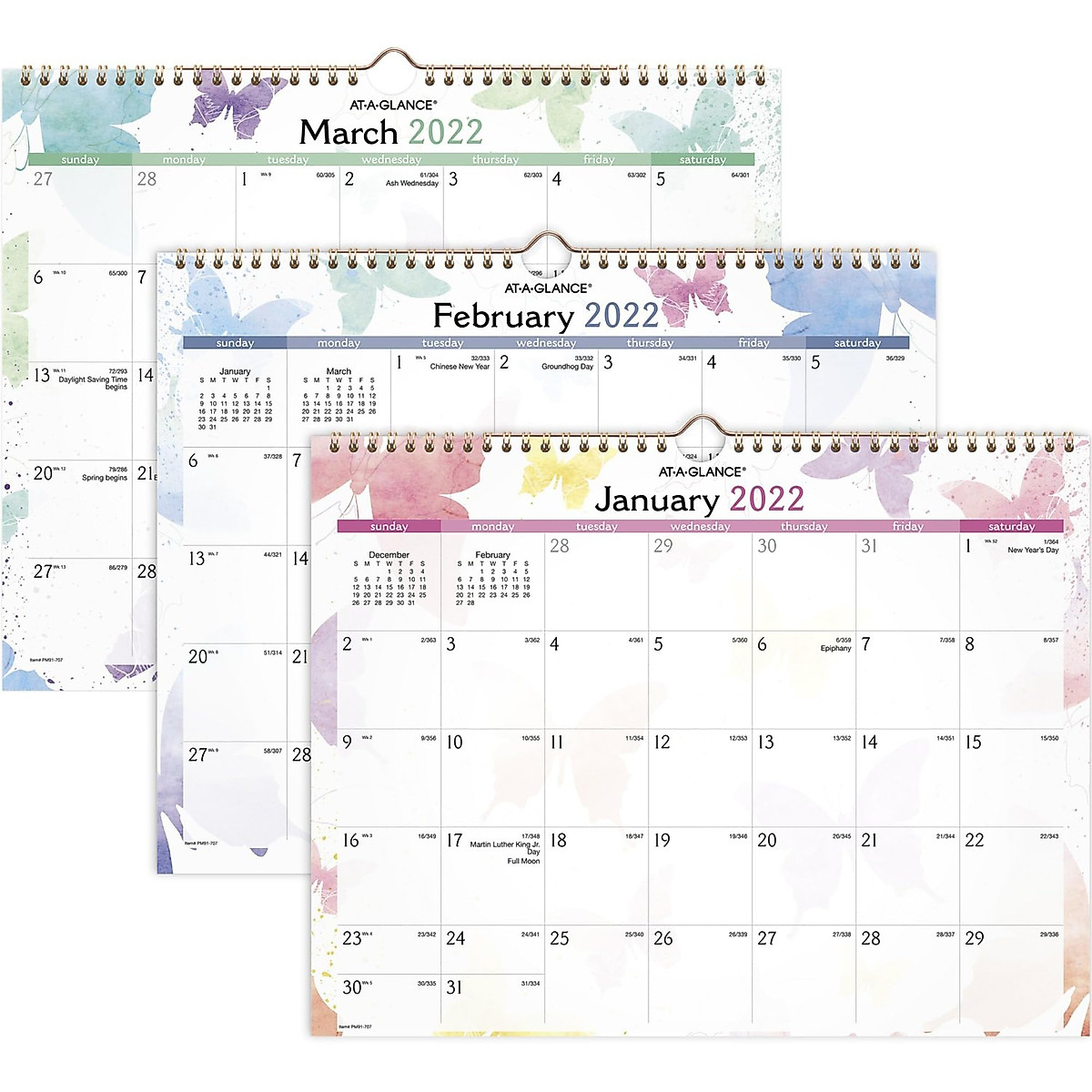 AT-A-GLANCE 2022 Wall Calendar by AT-A-GLANCE, 15" x 12", Medium, Monthly, Watercolors (PM91-707)