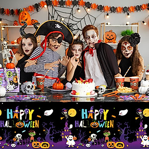 194 Pieces Halloween Party Supplies Tableware Set,Paper Dessert Plates Cups and Napkins Plastic Tablecloth Disposable Straws Knives Forks for Happy Halloween Holiday Party Decorations