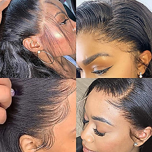 RESHOWBEAUTY Lace Front Wigs Human Hair Straight 13x4 Frontal For Black Women With Baby 180% Density Transparent Brazilian Virgin Wig Pre plucked Natural Color (24 Inch)