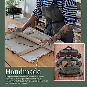 ALWAYS AZUL POTTERY 7.5 Inch by 4 Inch Butter Dish in Wild Horses design and Azulscape Glaze - Handmade Pottery -Decorative Stoneware Butter Dish Dispenser -Countertop Covered Butter Storage Container