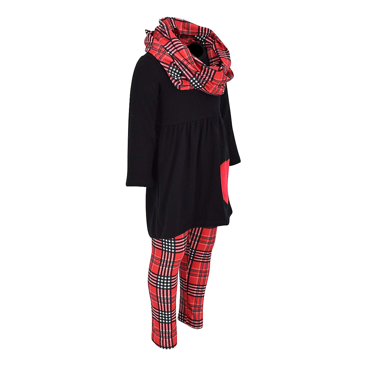 Unique Baby Girls 3 Piece Valentines Day Toddler Plaid Heart Legging Set Outfit (6 Years, Red)