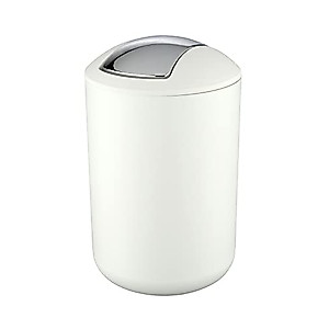 WENKO 21207100, Garbage Bin with Swing Lid, Bathroom Trash Can, Waste Basket for Small Spaces, Bedroom, Office, Guest Toilet,1.7 gal, White, 7.68 x 7.68 x 12.2 in, 19.5 x 19.5 x 31 cm