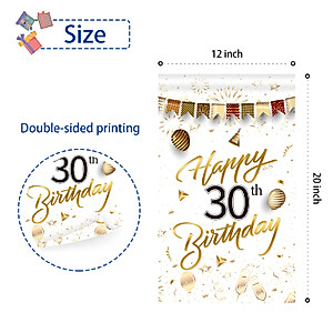 RoadSea Happy 30th Birthday Garden Flag - Adult Girl Boy Thirty Years Old Birthday Yard Lawn Sign - 30th Birthday Party Garden Banner Indoor Outdoor Decoration Supplies - Double Sided 12" x 20" (30th)