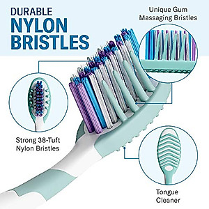 Reusable Toothbrushes, Individually Wrapped Medium Soft Standard Classic Brushes with Nylon Bristles for Dental Health, Oral Hygiene Tooth Care - 6 Pack by Blasting Health