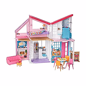 Barbie Doll House Playset, Malibu House with 25+ Themed Furniture & Accessories, 6 Rooms Including 2-In-1 Transformations