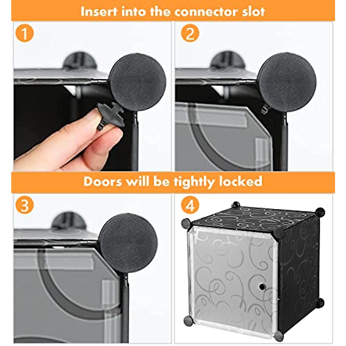 C&AHOME Cube Storage Organizer, 20-Cube Storage Shelving with Doors, Modular Book Shelf, Plastic Shelves Organizing Units, Ideal for Bedroom Living Room 48.4" L × 12.4" W × 60.6" H Black SHS3020B-DOOR