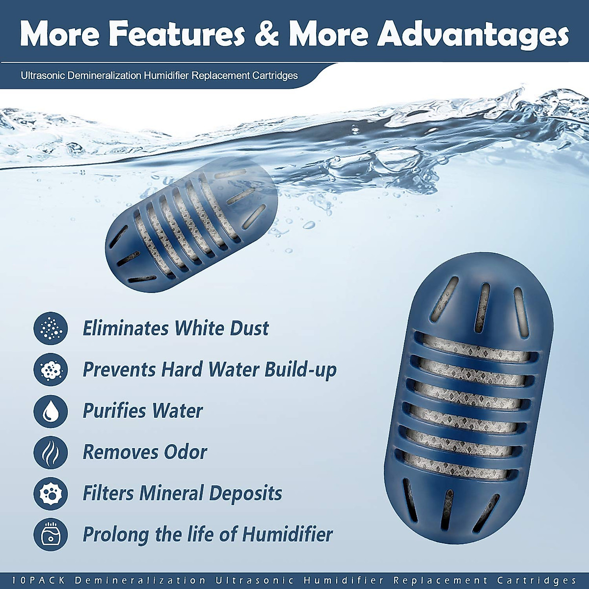 Anyhow Demineralization Ultrasonic Humidifier Replacement Cartridges, Filter Mineral Deposits, Prevents Hard Water Build-Up, Eliminates White Dust, Removes Odor-10Pack