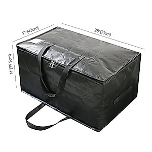 BLKDOTS Jumbo Size House-moving Storage Bags, Water-resistant with Strong Handles, Zip Closure, Black, Pack of 2