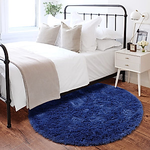 ONASAR Navy Blue Round Area Rug 4ft, Soft Bedroom Circle Rugs Floor Mat for Kids Girls Boys Teen Room, Fluffy Plush Shaggy Carpet for Baby Nursery Living Room Playroom Dorm Home Decor