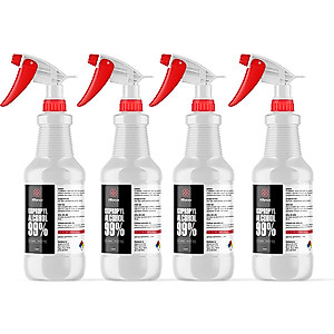 Isopropyl Alcohol 99% - 4 x 1 Quart Spray Bottles - High-Purity Concentrated Rubbing Alcohol for Effective Cleaning - Quick-Drying, Domestically Sourced IPA