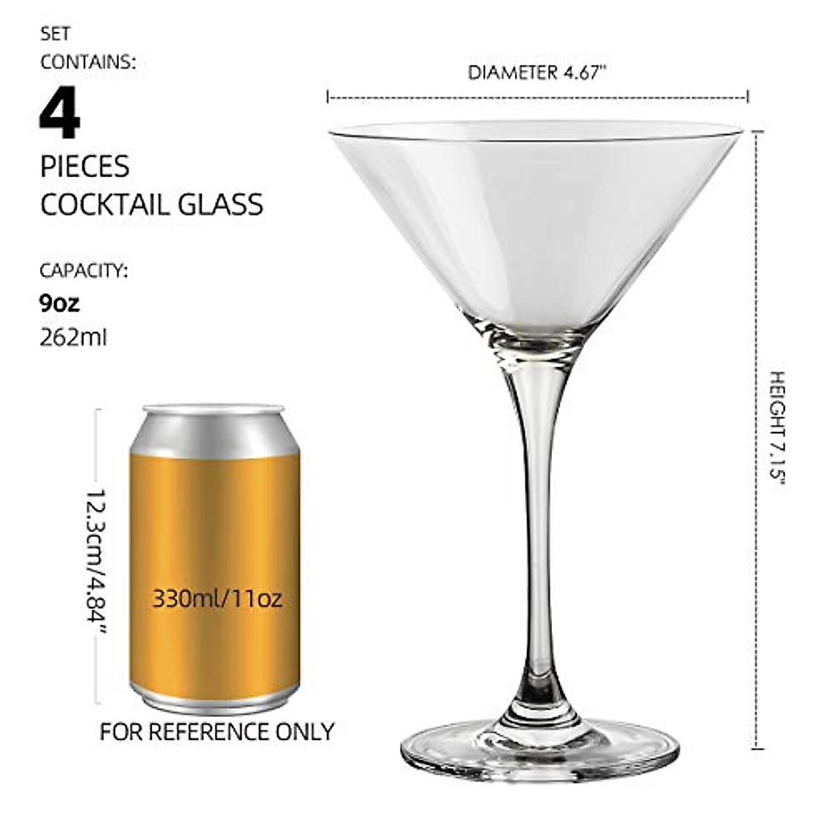 FAWLES Crystal Martini Glasses Set of 4, 9 Ounce V-Shape Straight-stemmed Classic Clear Cocktail Glasses Set, Wine Gift for Engagement Party,Work Gatherings, Housewarming