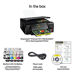 Epson Expression Premium ET-7700 EcoTank Wireless 5-Color All-in-One Supertank Printer with Scanner, Copier and Ethernet