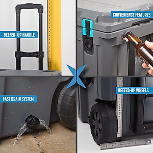 Cubix Outdoors QuadraX 46QT Wheeled Rotomolded Portable Hard Cooler for Camping, Fishing, Beach | Heavy Duty Insulated Ice Chest with Wheels and Handle | Cold Retention 5 Days