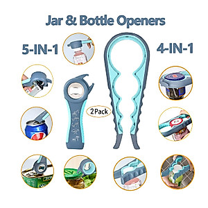 Jar Openers,Bottle Openers,Jar Lid Opener,Jar Gripper,4-in-1 and 5-in-1 Multi Kitchen Tools Set,Can Openers (Blue-2)