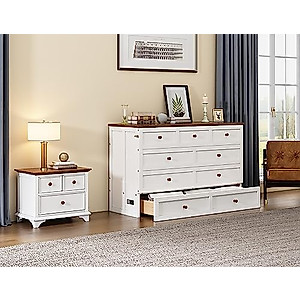 JIVOIT Wooden 2 Pieces Bedroom Set, Full Size Murphy Bed with Two-Drawer Nightstand, Murphy Bed Chest with Charging Station and Large Storage Drawer for Home Office or Small Room