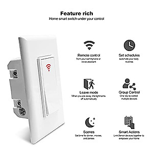 Smart Light Switch, WiFi Switch Touch Wall Switch 1 Gang, Work with Smart Life/Tuya App, Compatible with Alexa Google Home and IFTTT, No Hub Required, App Control from Anywhere, Timing Schedule, 2Pack
