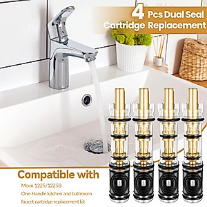 Fluronic 4 Pack 1225 Replacement Cartridge Compatible with Moen Single Handle Faucet/Showers, Dual Seal 1225/1225B Shower Cartridge Replacement Fits Bathroom Shower and Kitchen Sink Faucet Cartridge