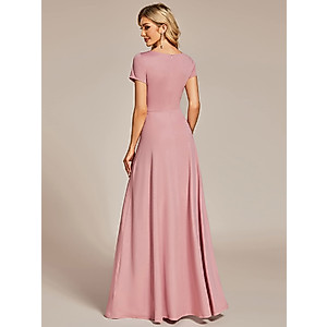 Ever-Pretty Women's Formal Dress Ruched Waist V Neck A Line Bridesmiad Dress with Sleeves Dusty Rose US8