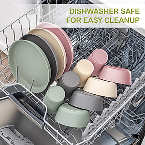 WeeSprout Bamboo Plates, Set of 4, Kid-Sized Bamboo Kids Plates, Dishwasher Safe Bamboo Plates for Kids (Pink, Green, Gray, & Beige)