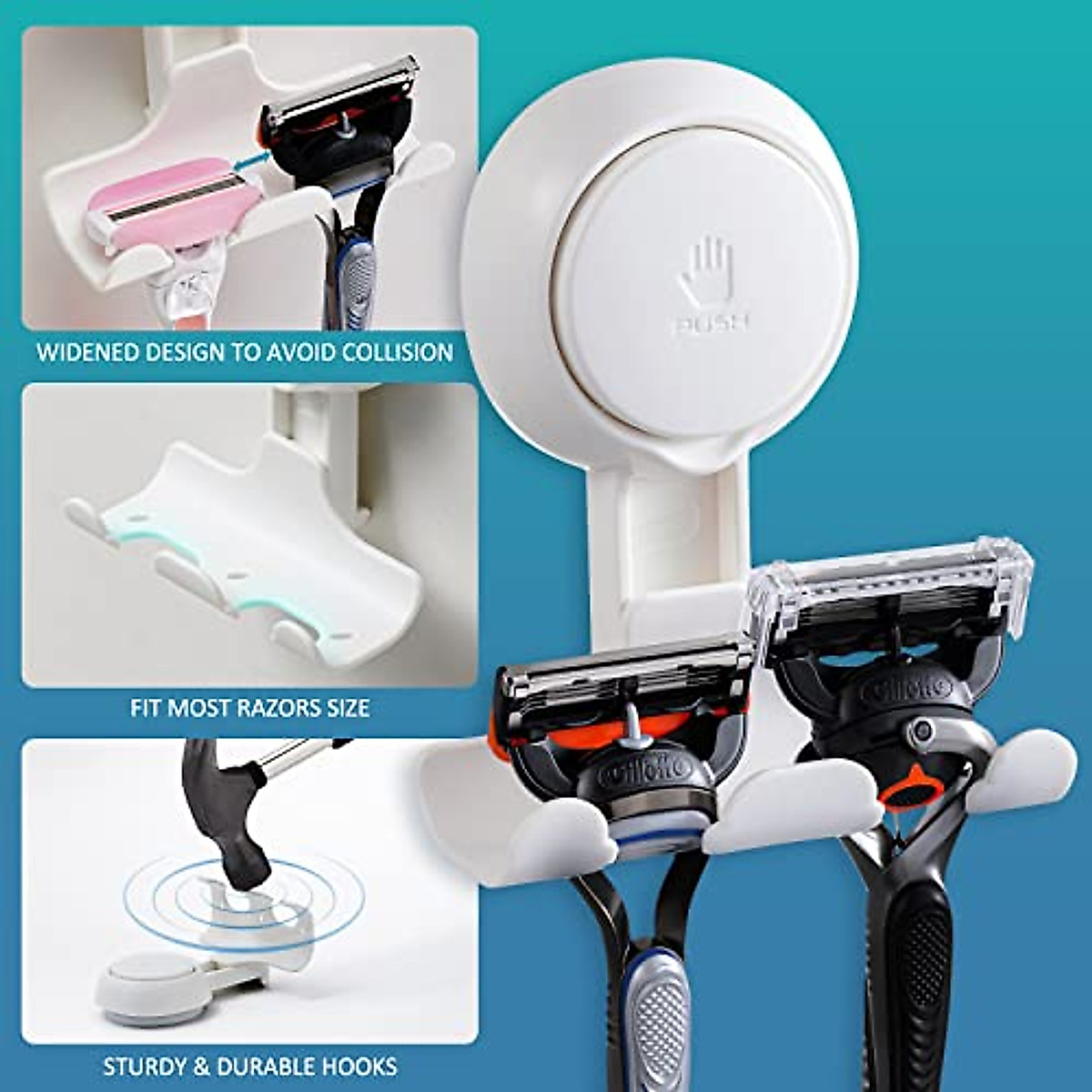 TAILI Shower Razor Holder Suction Cup 2 Pack, Vacuum Suction Razor Hanger for Shower Wall, Suction Door Hooks for Towel Loofah Sponge, Shower Razor Hooks for Bathroom Removable Waterproof, White