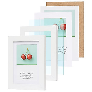 The Display Guys - 6-Pack Minimalist Wooden Picture Frames with Tempered Glass - 5x7 mat to 4x6 - White - Wall & Tabletop