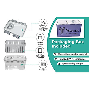 Frovita 3PCS Fruit Containers for Fridge - Airtight Fruit Storage Containers for Fridge with Lids and Strainers - Food Organizer Containers Colander with Built in Month and Date Tracker